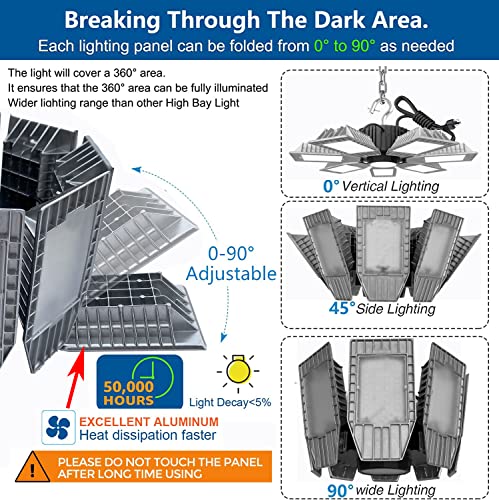 300W LED shop light, 6500K, 1000W Eq- Ultra-Bright high Bay for workshop, 30000lm Plug-in with Hanging Hook, Safety Rope - Ideal for Garage, Warehouse, Residential Barn, Factory, Workshop Lighting