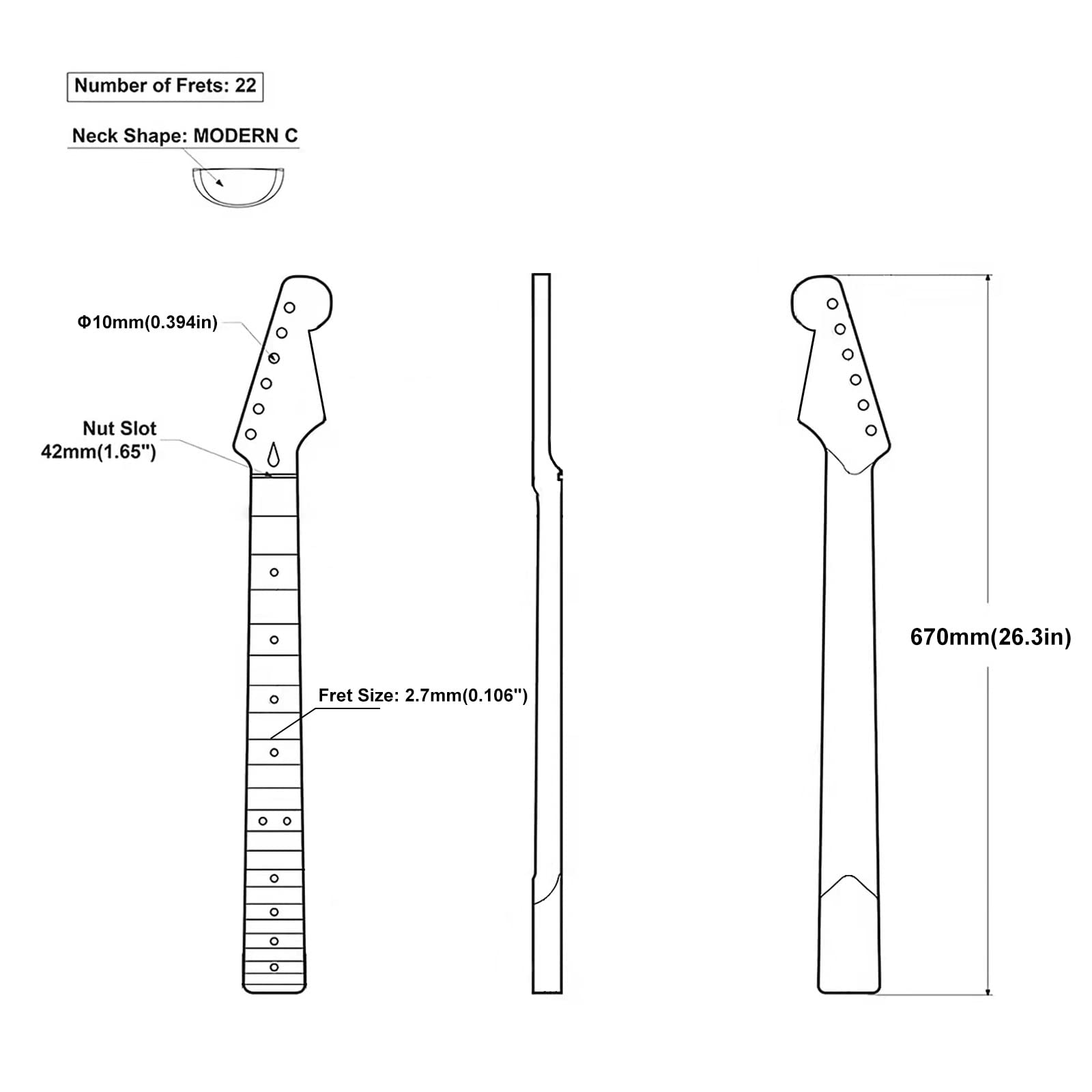 22 Fret Maple Fretboard Guitar Neck Guitar DIY Parts Replacement for ST Style Guitar Neck