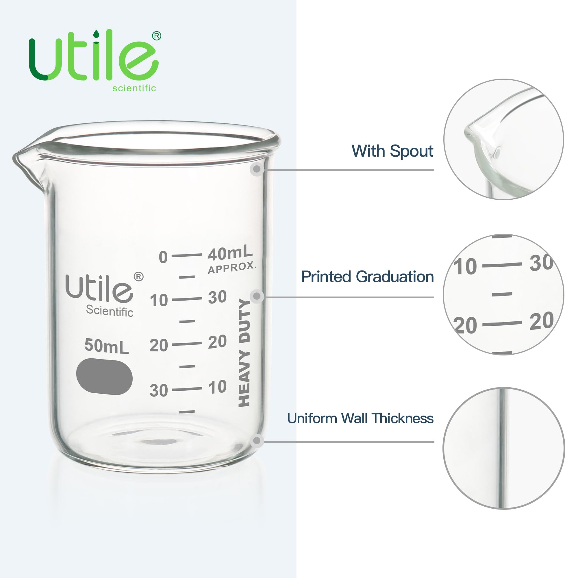 Utile 50ml Beaker Shot Glasses, 24pcs of 1.7oz Low Form Glass Beakers Set, Borosilicate 3.3 Glass Chemical Beaker with Printed Graduation, 4000.0050.24