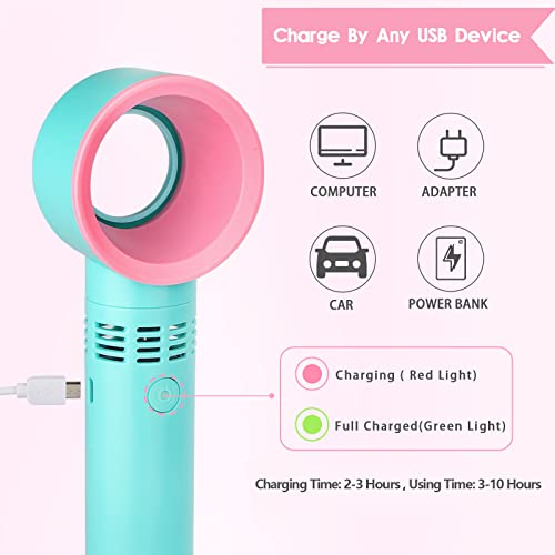 Kugge Bladeless Mini Eyelash Fan Dryer, Portable 2000mAh USB Rechargeable Handheld Lash Fan Dryer for Eyelash Extensions (Green)