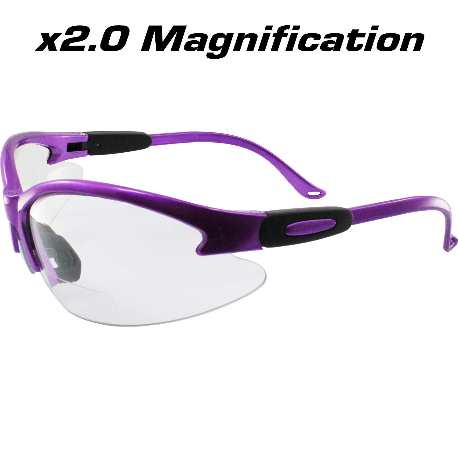 Birdz Eyewear Flamingo Women's Work Safety Glasses Bifocals Readers Purple Frame + 2.0 Magnification Clear Lenses