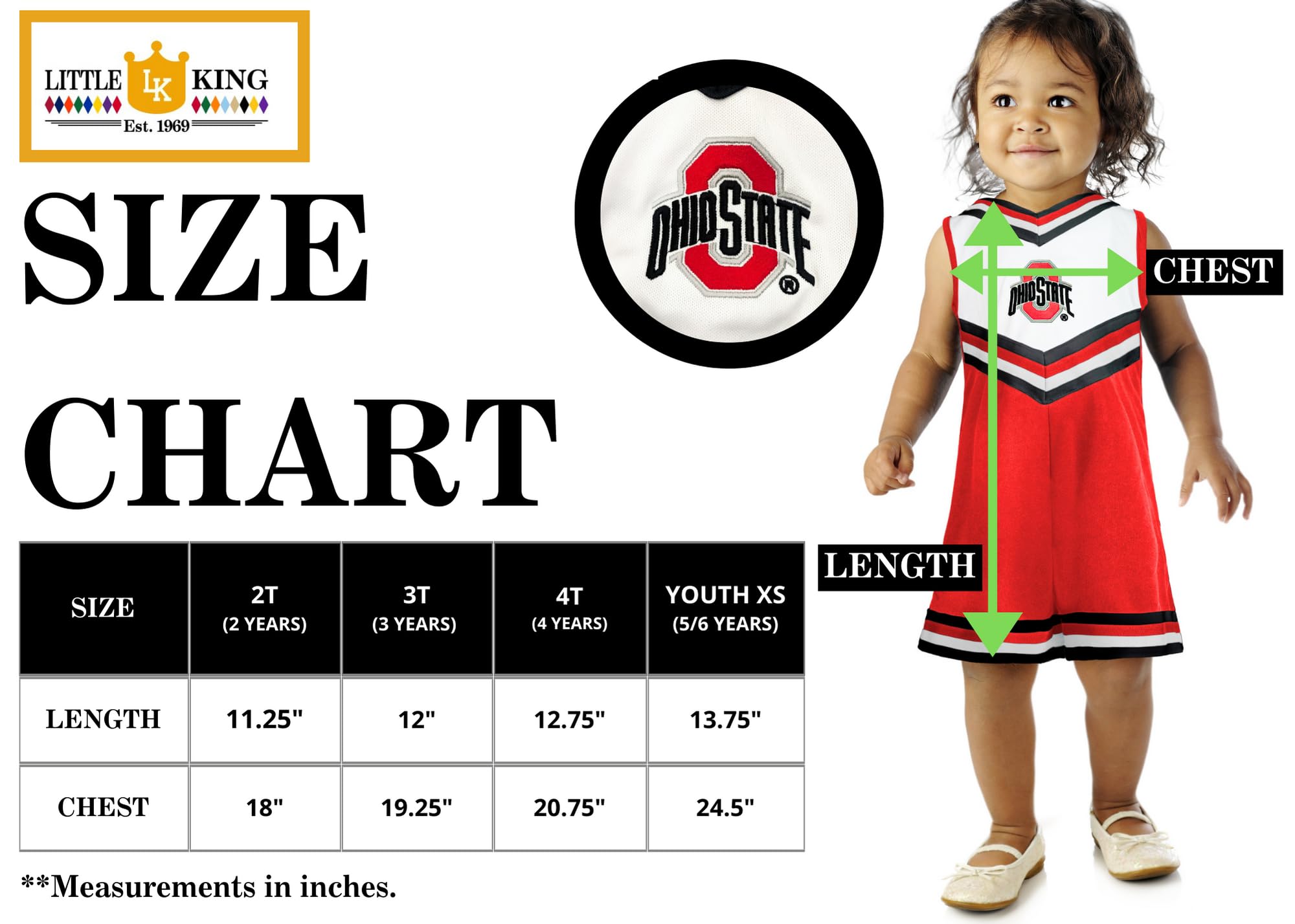 Little King NCAA Toddler/Youth Girls Team Cheer Jumper Dress-Ohio State-4T
