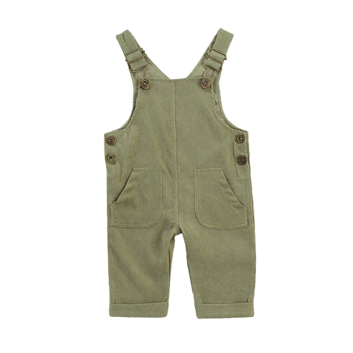 Bonangber Toddler Kids Baby Boy Girl Corduroy Bib Overalls Suspender Pants Solid Straps Trousers Halter Jumpsuit with Pocket Outfit (A-Green,12-18 Months)