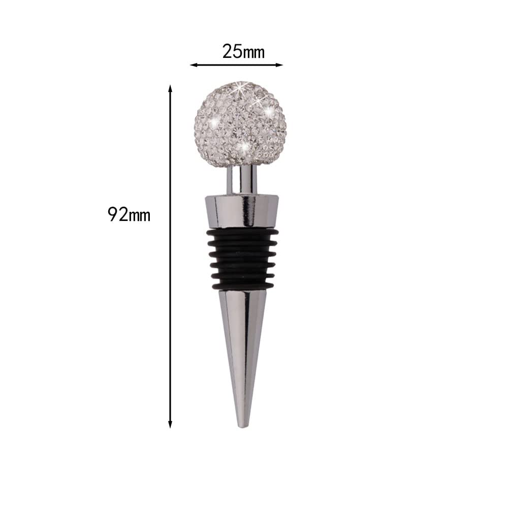 2 pack GSRYPC Bling Bling Decorative Crystal Diamond Wine Stopper ,Zinc Alloy Silicone Crystal Wine Toppers Stopper Wine Set Accessories For Gifts, Bar, Holiday Party, Wedding(Silver+pink)
