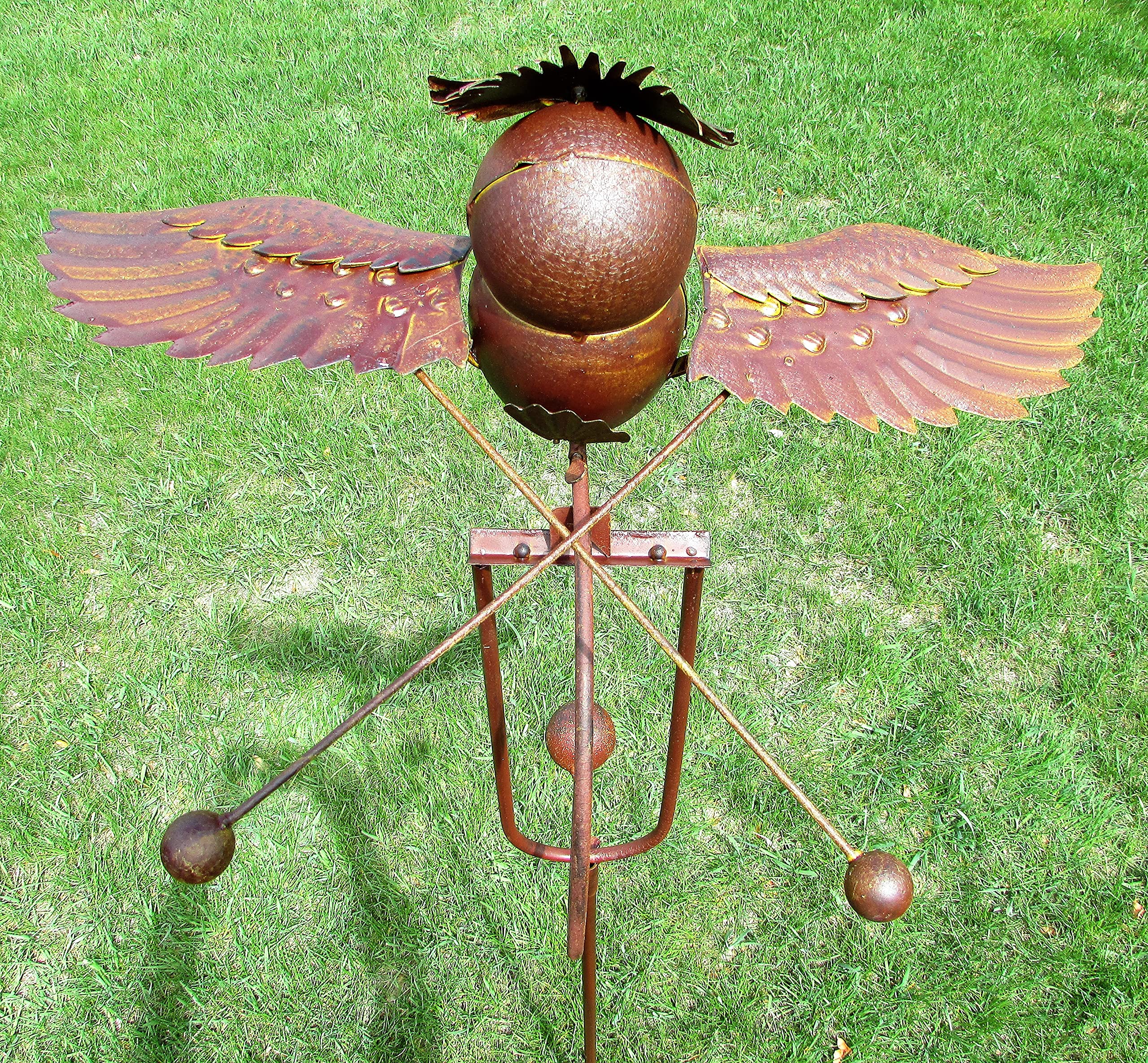 Big Sky Antiques Wing Flapping Kinetic Metal Brown Owl Yard Stake Rocking Wind Spinner Whirly-Gig Garden Art,Multicolor,21.5x 12.5x 55inch