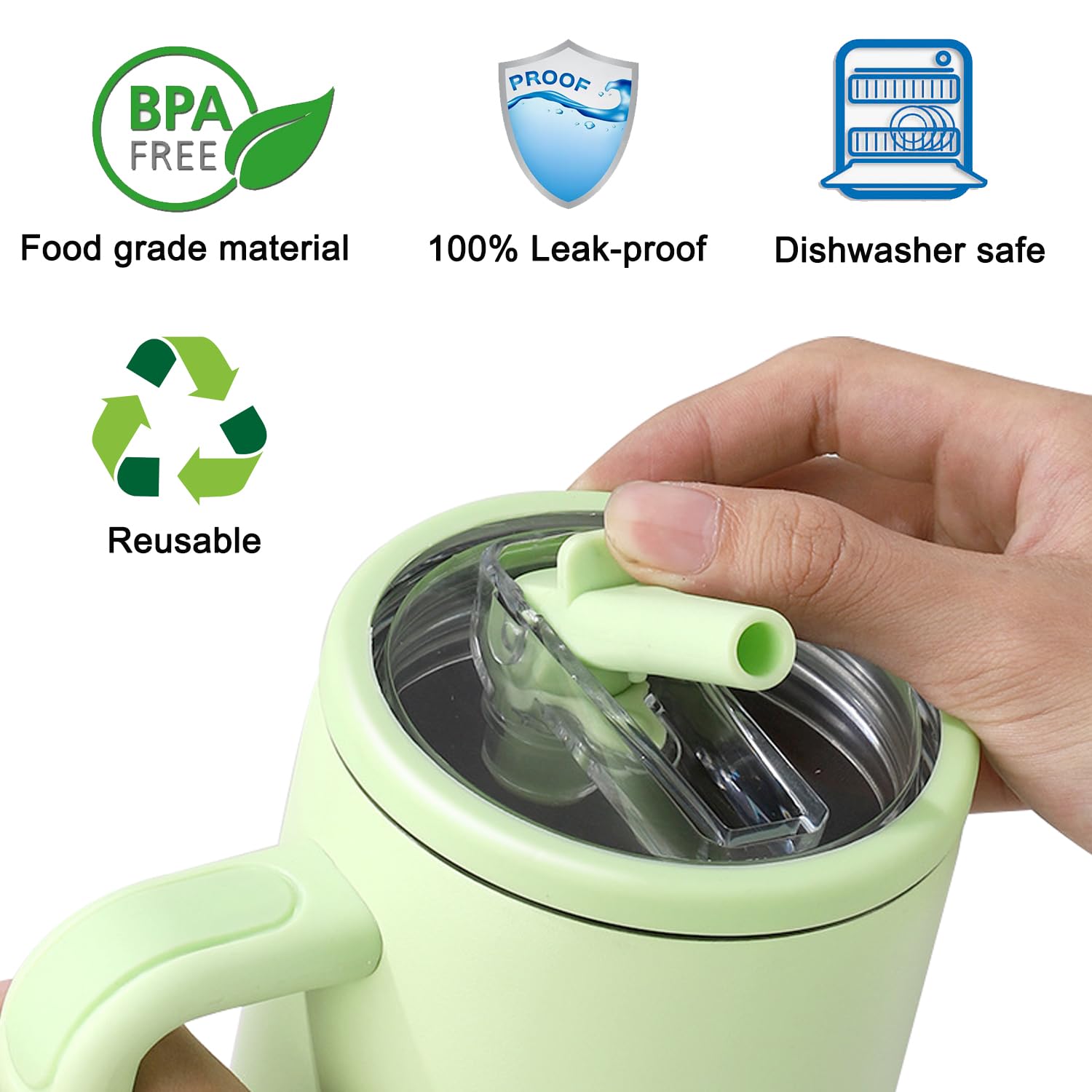 2 Pack 40 oz Tumbler Flip Straw Lid Replacement Fit for Stanley Quencher Tumbler with Stainless Steel Straws,Leak Proof Splash Resistant Tumbler Lids for Stanley Cup (White)