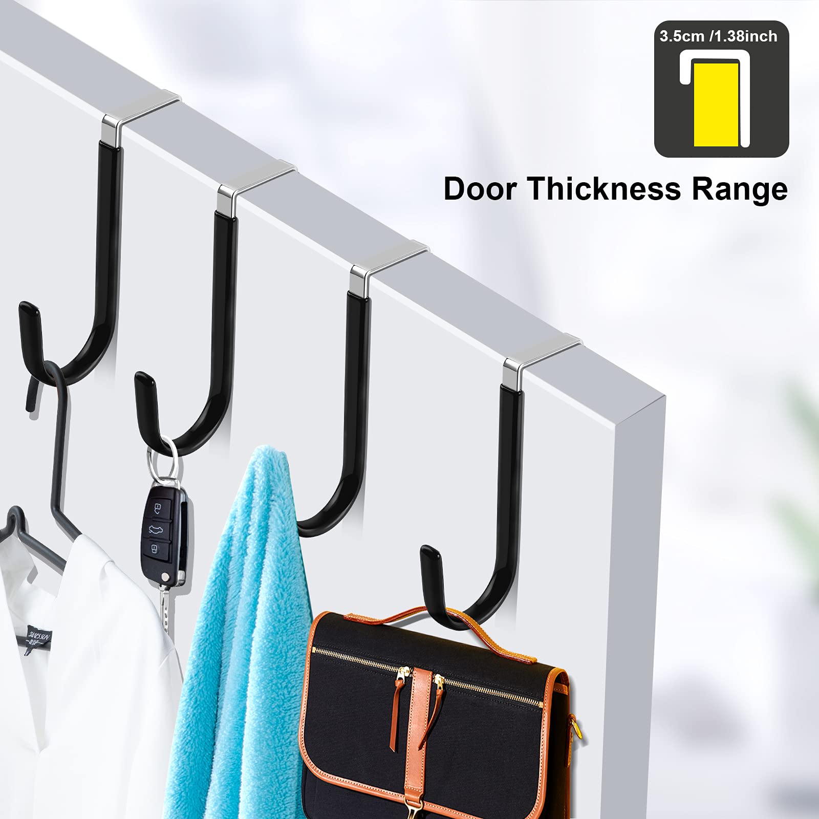 FLOWRALiKI Over The Door Hook, 6 Pack Door Hooks for Hanging Clothes, Towels, Coats, and More