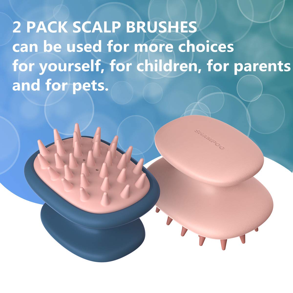 2 Pack Hair Scalp Massager Silicone Waterproof Shampoo Brush Hair Clean and Head Relax (blue & pink)