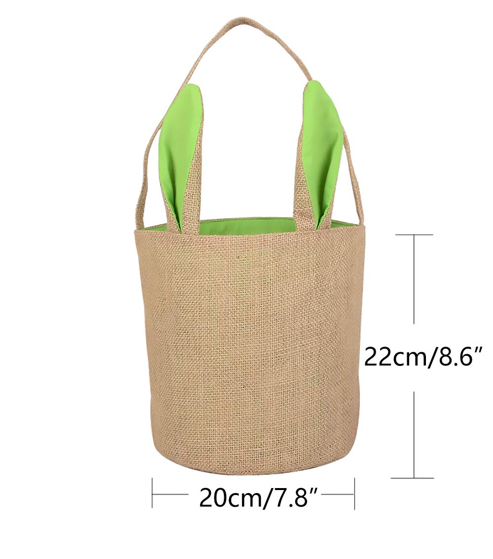 KEFAN 3 Pack Easter Bunny Baskets Jute Burlap Easter Bags with Ears Stand Up 8 x 8 x 9 Inch