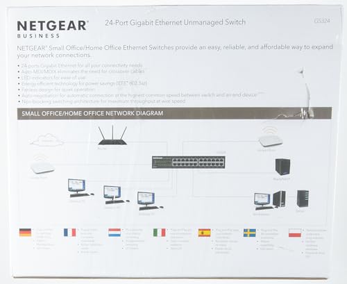 NETGEAR 24-Port Unmanaged Gigabit Ethernet Switch (GS324) - Desktop, Wall or Rack Mount, Quiet Operation