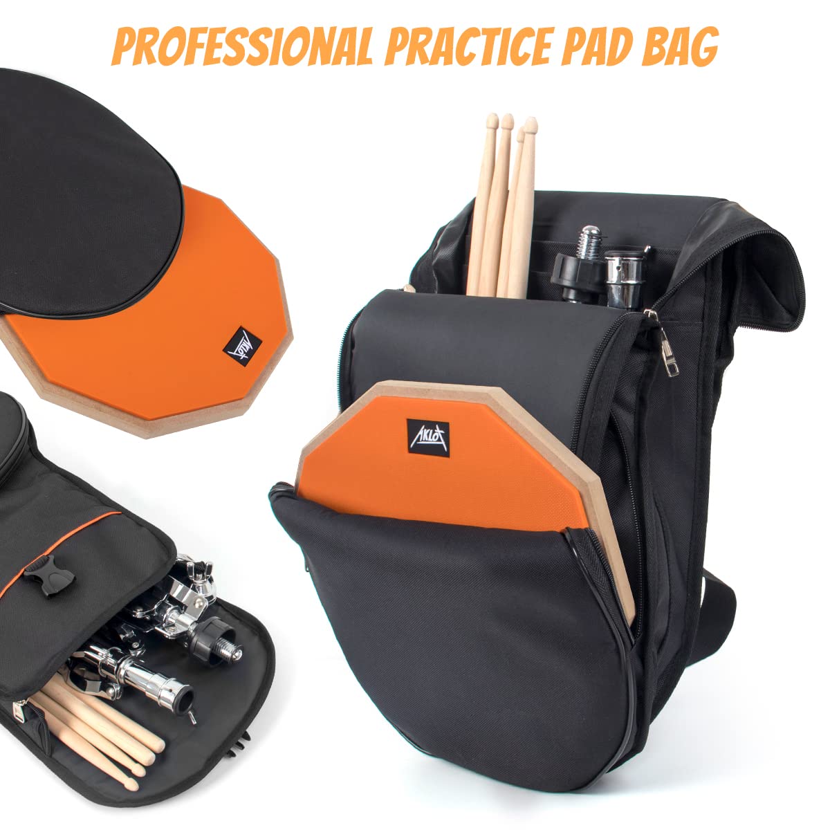 AKLOT Practice Pad Set 12" Silica gel Pads Drum for Adult Kids with Snare Drum Stand,Double Sided,Drumsticks,Bag