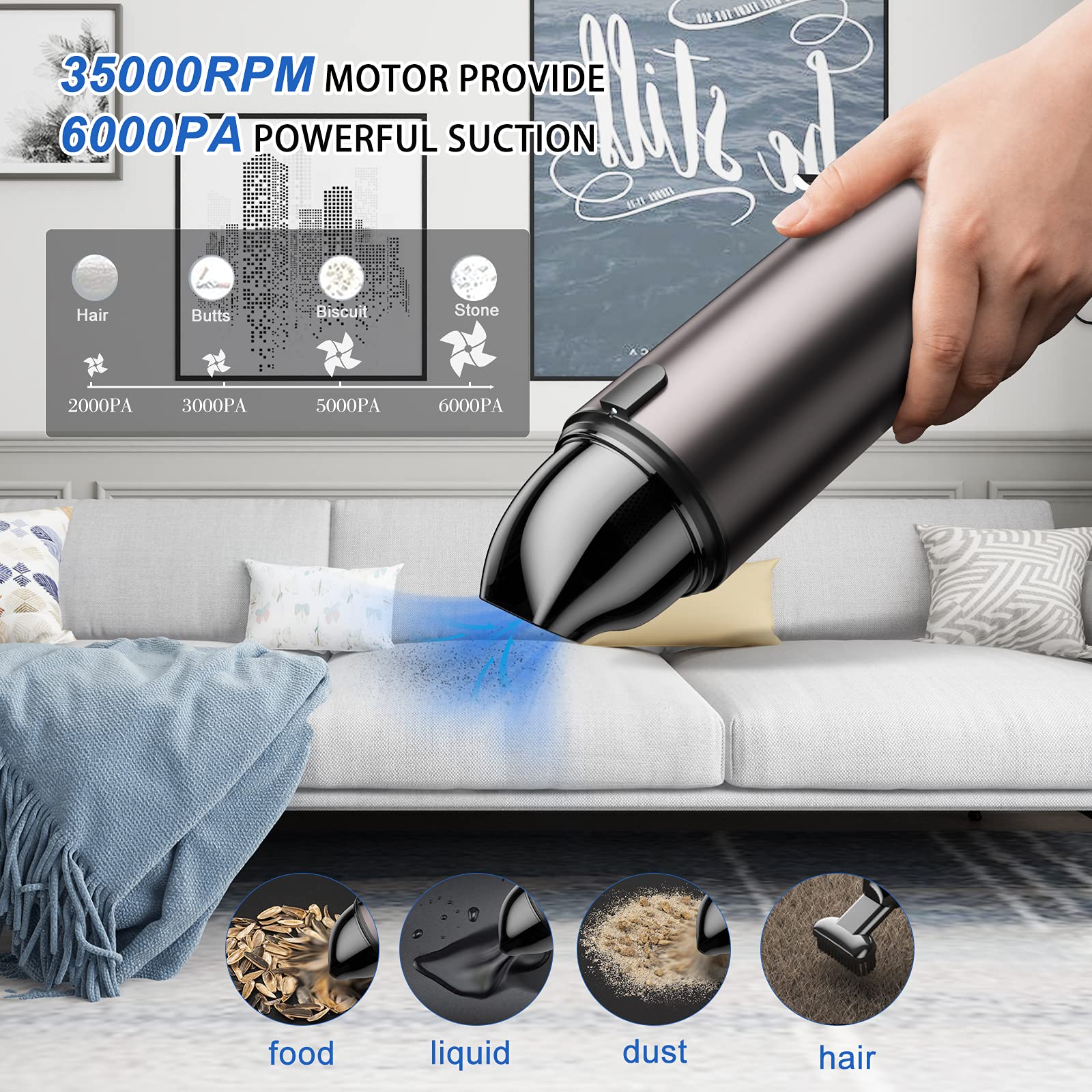 ACHIETOP Mini Handheld Vacuum Cordless, Portable Car Vacuum Cleaner Cordless Rechargeable with High Power, Wet & Dry Use for Home and Car