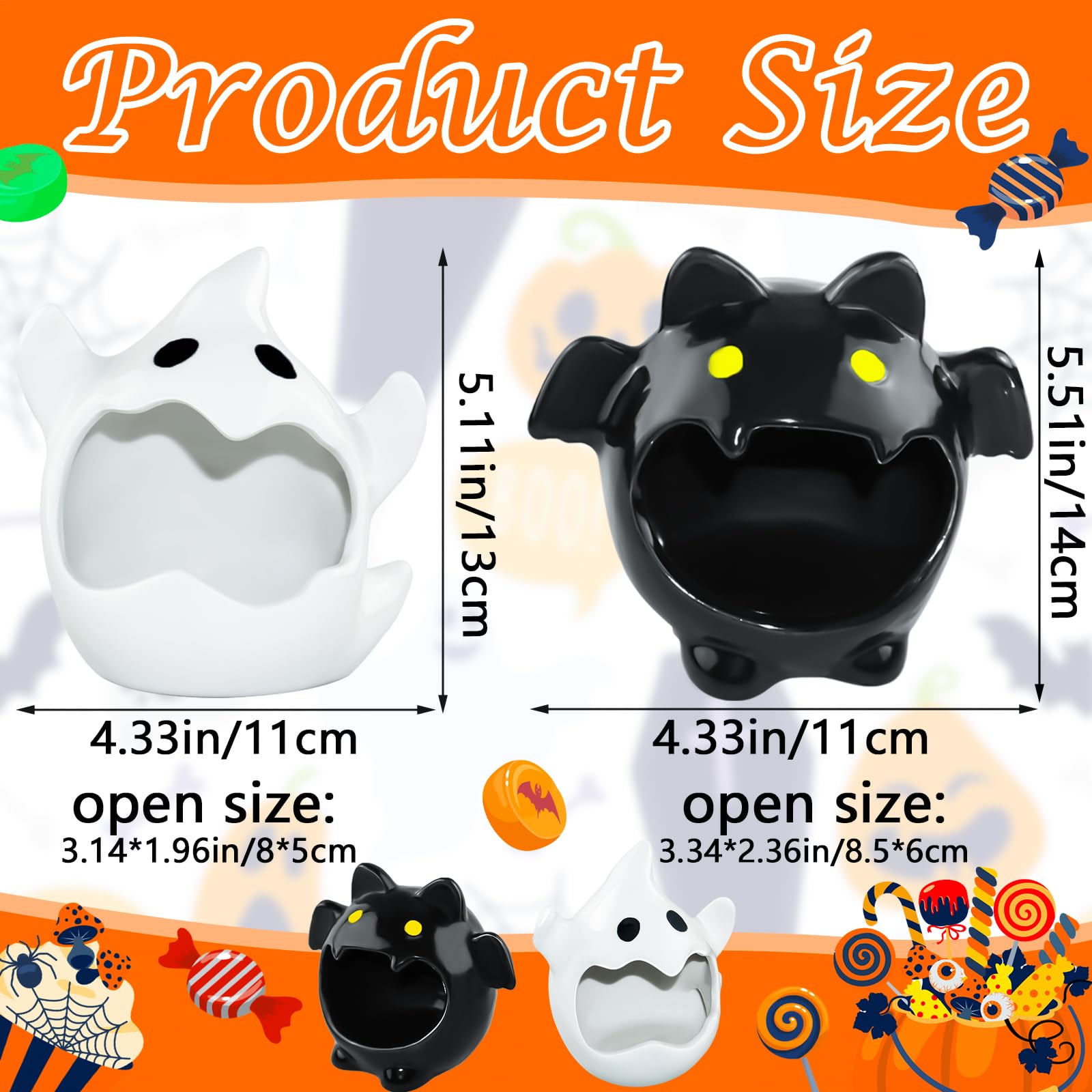 2 Pack Halloween Candy Dish Holder Bat Ghost Shape Halloween Candy Bowls Candle Holder Ceramic Dish Holiday Tired Tray Decor for Trick or Treat Halloween Party Table Decoration Supplies Gift