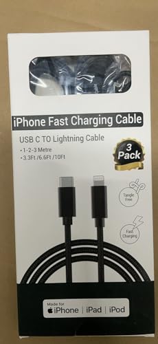 Quntis USB C to Lightning Cable [MFi Certified], 3Pack Nylon iPhone Charger Cord USB C 3/6/10 ft, Braided iPhone Charging Cable USB C Compatible with iPhone 14 Pro Max 13 12 11 X 8 iPad - Black