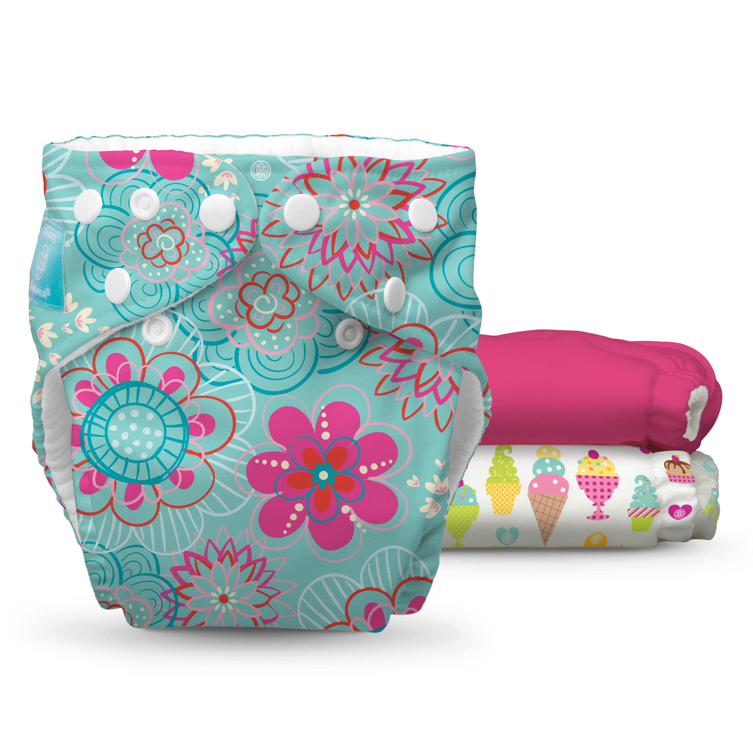Charlie Banana Baby Washable and Reusable Cloth Diapers, 3 Soft Pocket Diapers and 6 Absorbent Inserts, One-Size, Crush