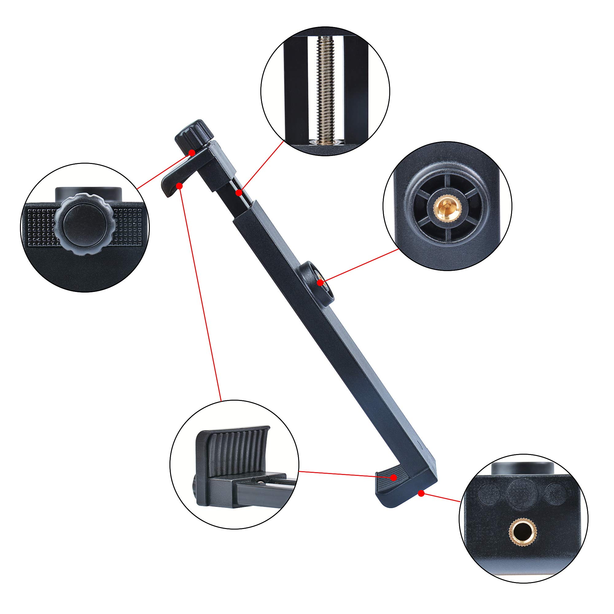 iPad Holder, Tablet Tripod Mount Adapter and Camera Shutter 6.3-9.25 inches Adjustable Vlog Clamp Compatible with iPad Mini iPad 2/3/4, Air/Air2, iPad Pro Microsoft Surface Samsung Tab A10 Fire