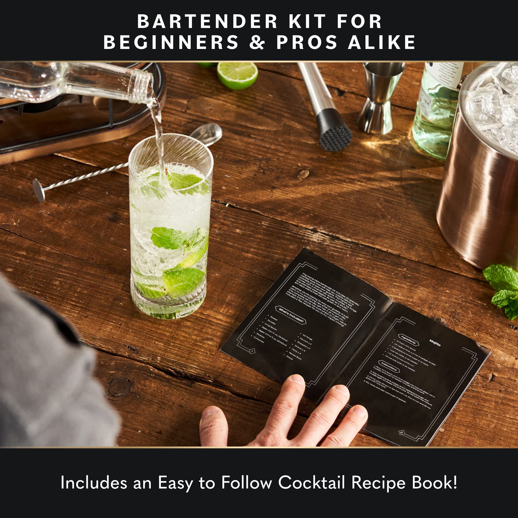 22-Piece Bar Set, Cocktail Shaker, Bartender Kit - Cocktail Kit, Bar Accessories for The Home Bar Set, Cocktail Shaker Set, Cocktail Set, Bar Tools, Bartender Set, Bar Kit, Shaker Set Bartender Kit