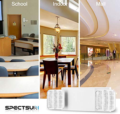 SPECTSUN 12 Pack LED Emergency Lighting Fixture with 2 LED Heads and Hardwired Adjustable White Color Commercial Emergency Lights with Battery Backup for Power Failure