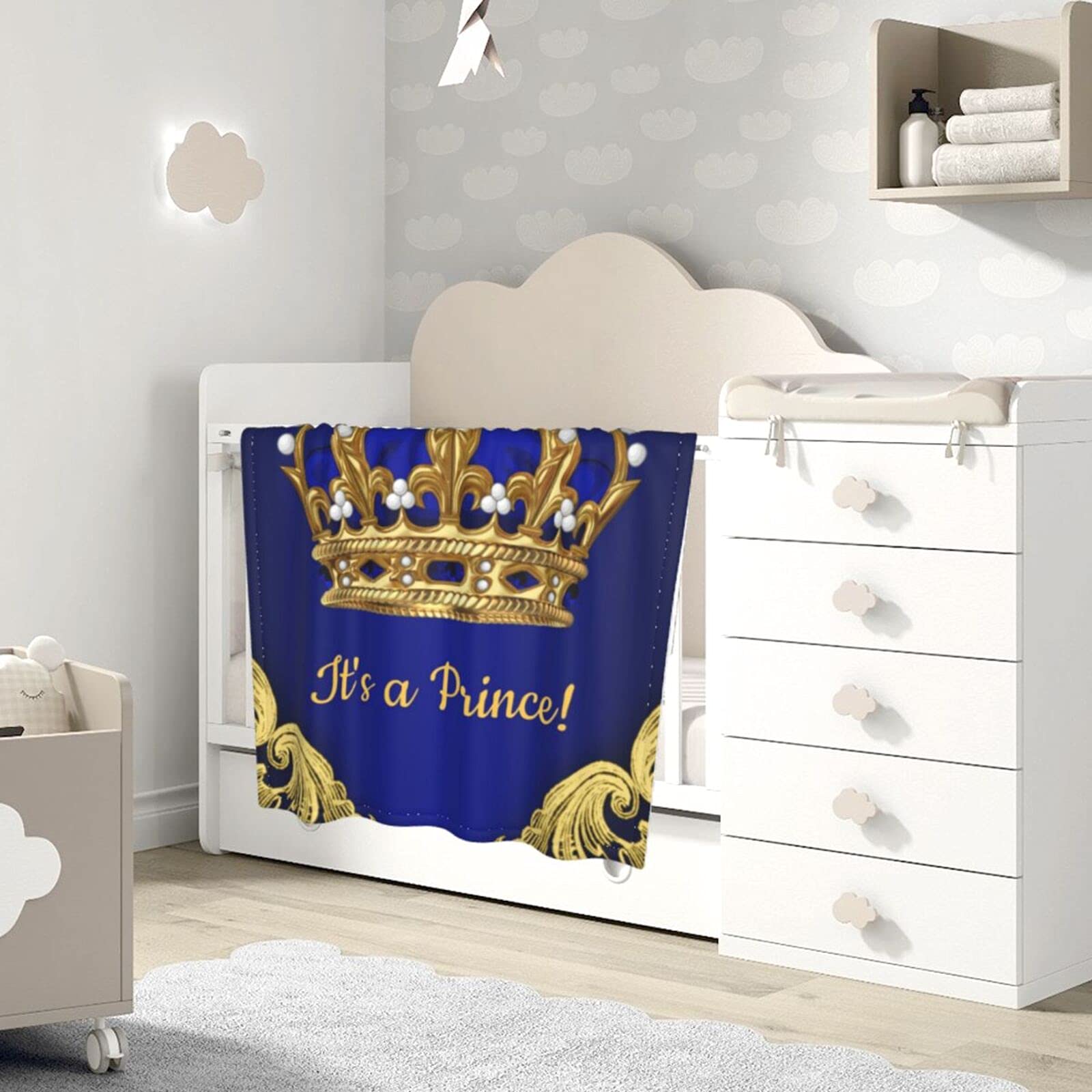 ANEWNICE Lingtoolator oyal Blue Gold Prince Crown Baby Blanket Super Soft 30 X 40 Inch, Receiving Blankets (Royal Blue Gold Prince Crown)