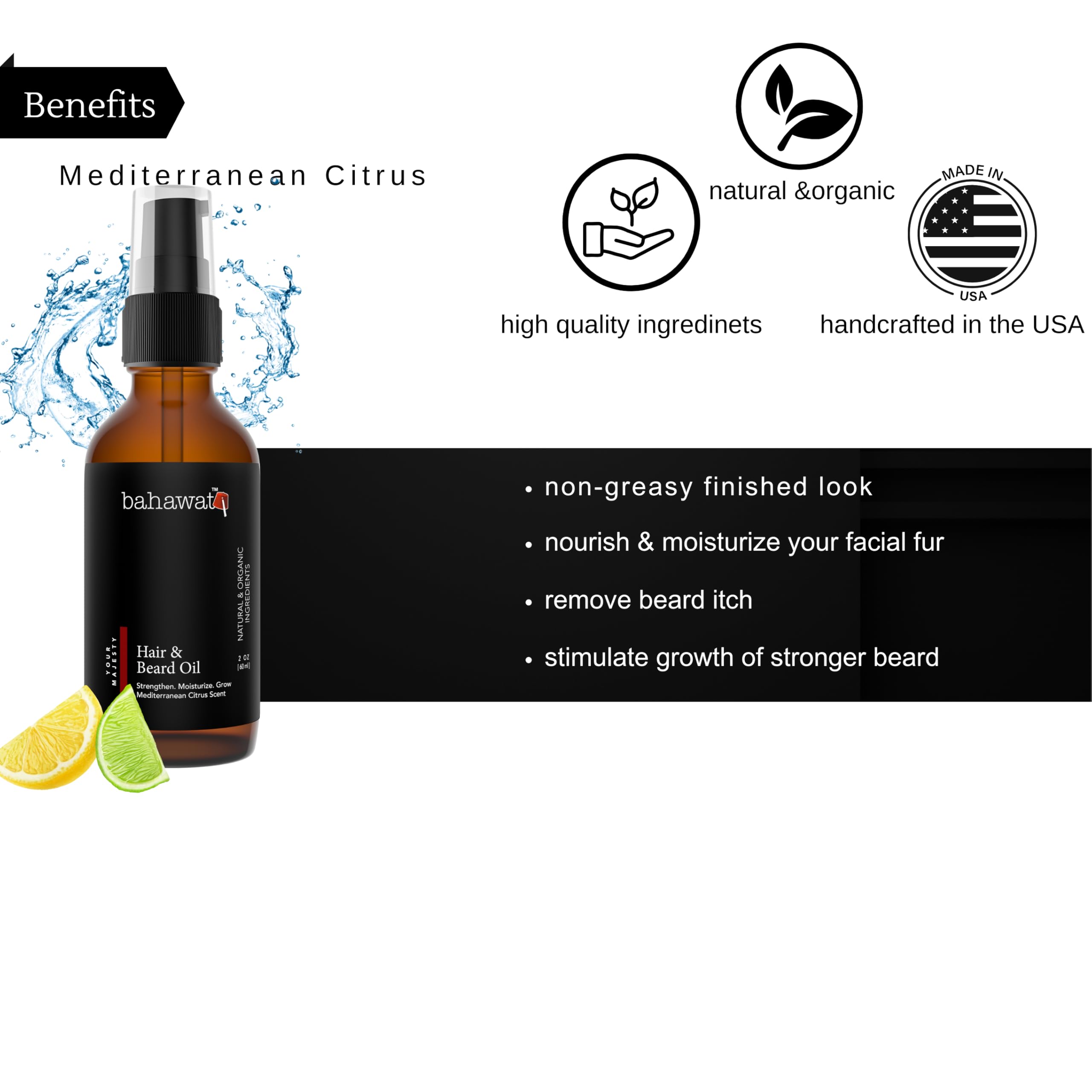BAHAWAT: Premium Beard Oil Conditioner & Softener - Your Majesty- 2 ounce - Beard Itch and Dry Skin Relief - Handcrafted from Natural Ingredients - Label may vary