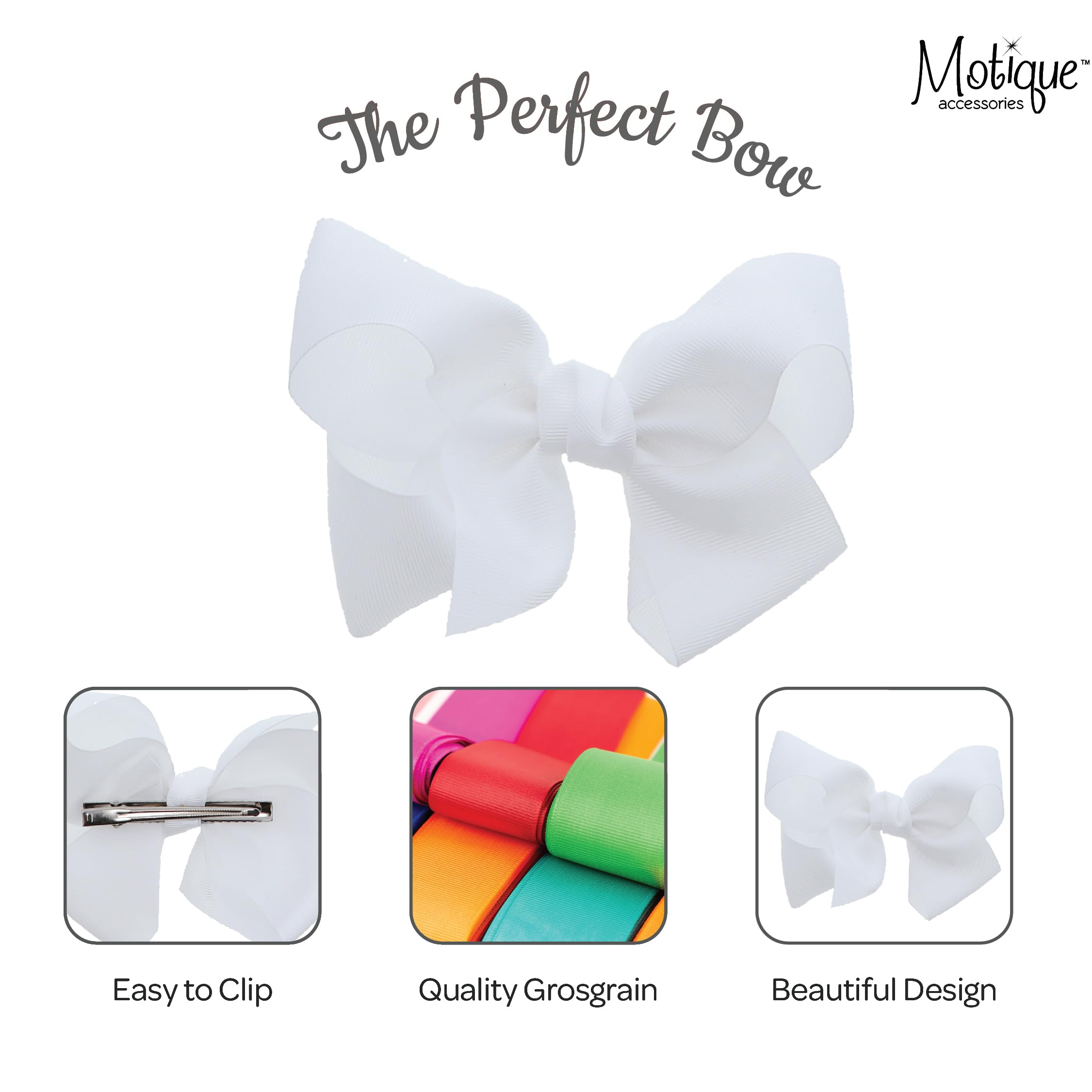 White 5.5 Inch Grosgrain Hair Bow Clip For Woman And Girls
