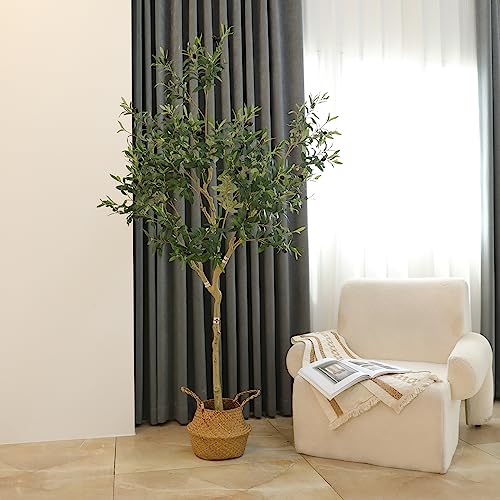 Apeair Artificial Olive Tree, Tall 6 Feet Faux Potted Silk Green Leaves Olive Tree with Planter, Large Fake Plants House Greenery Decoration for Indoor Home Office Housewarming Garden Decor…