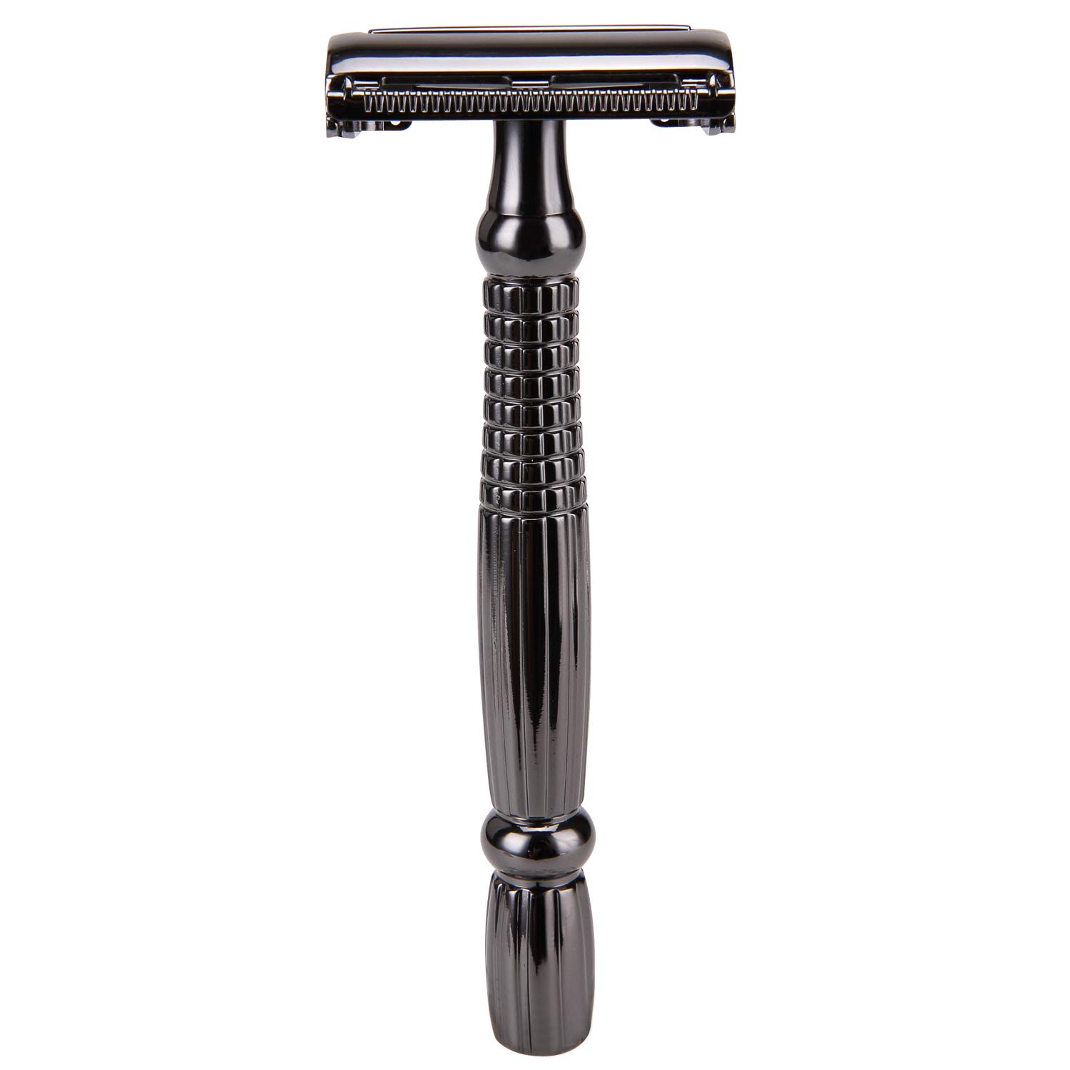 BAILI Butterfly Open TTO Double Edge Safety Razor Long Handle Wet Shaving for Men Women with 5 Platinum Blades and Stand Agate Black BD278L