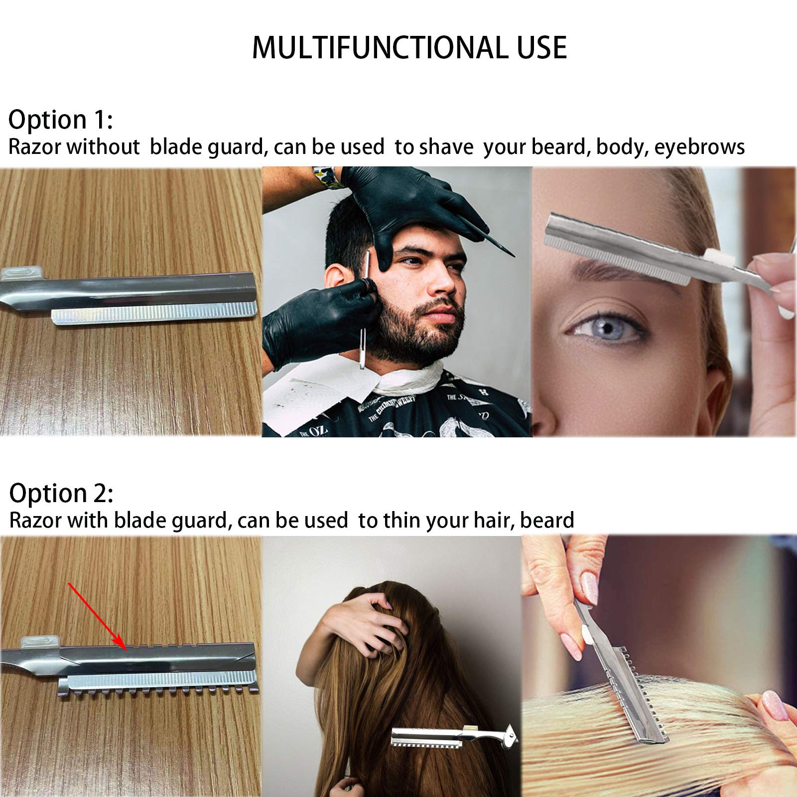 LEYMIGA Straight Edge Razor with 20 Blades, Hair Thinning Styling Razor, Multifunctional Straight Razor for Hair texturing, Hair Layering, Hair Thinner, Beard Eyebrows shaving, For Barber Salon