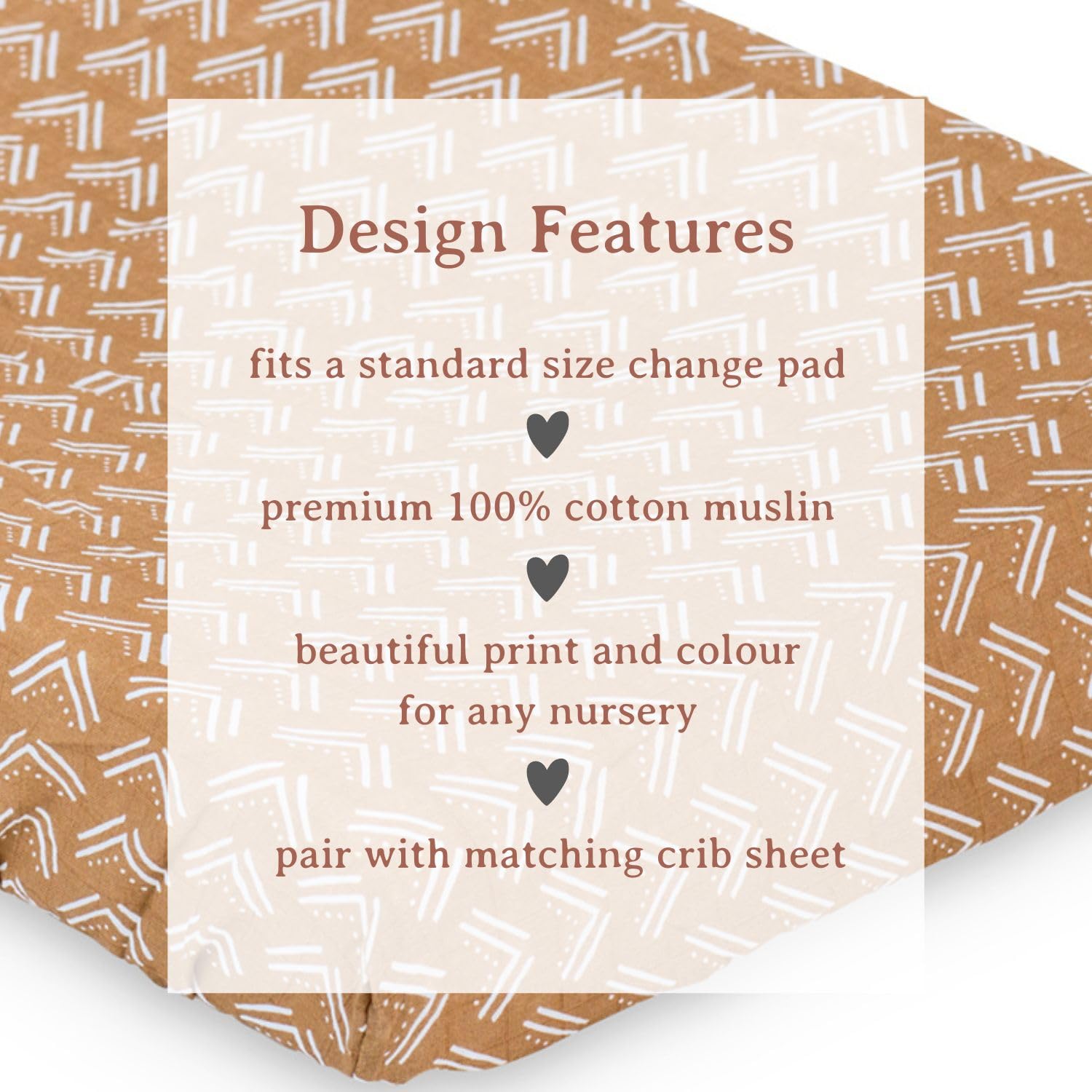 Lulujo Muslin Change Pad Cover - Fitted Changing Pad Cover for Boys and Girls -32"x17", 1 Pack (Mudcloth)