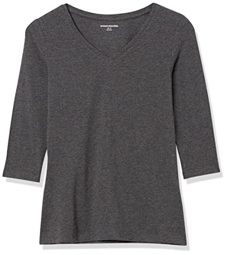 Amazon Essentials Women's Classic-Fit 3/4 Sleeve V-Neck T-Shirt (Available in Plus Size), Charcoal Heather, XX-Large