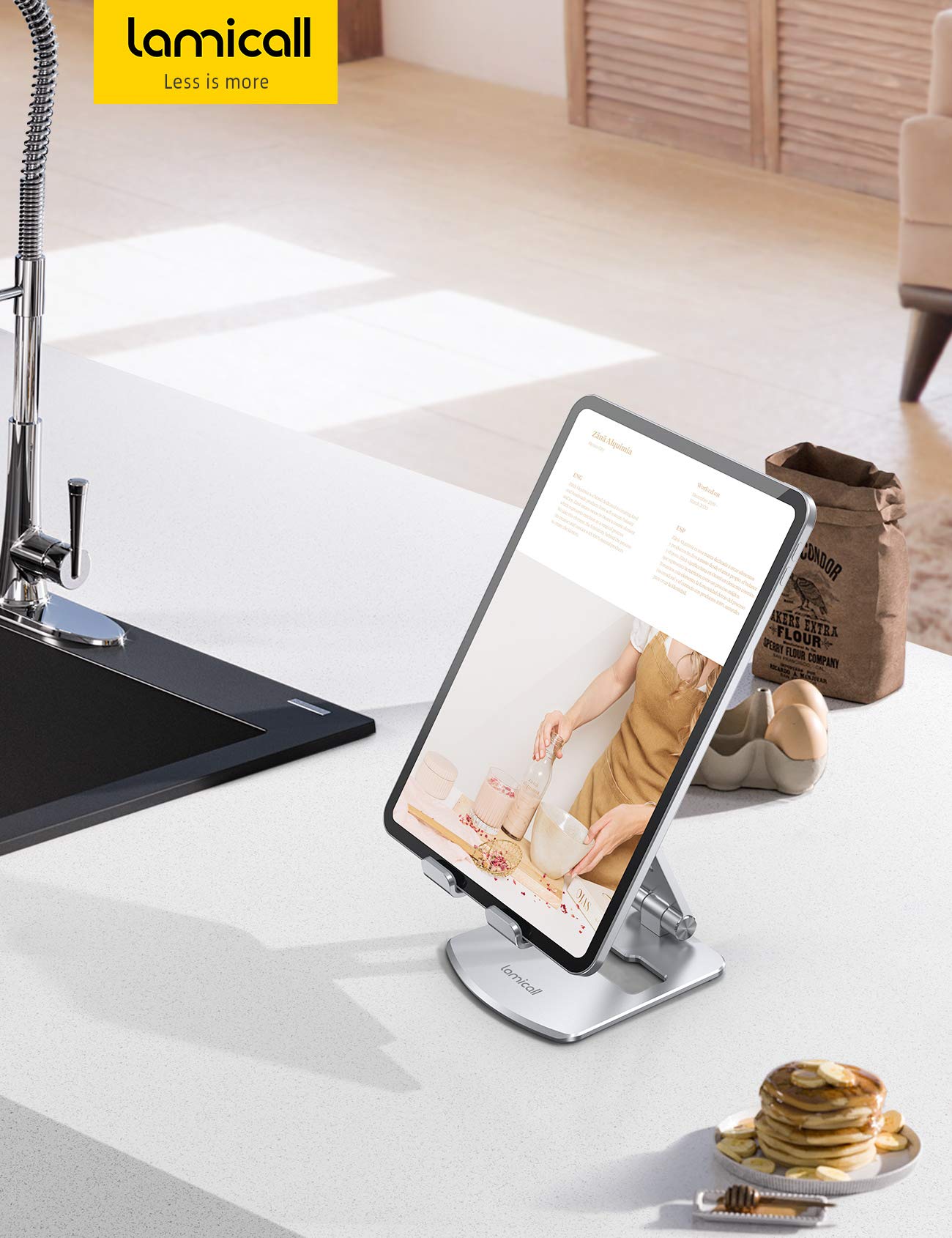 Lamicall Tablet Stand, Foldable Holder - Adjustable Tablet Dock, for 4.7" - 13" Tablet, Such as iPad Pro 11/10.5/12.9, Mini, Air, Galaxy Tabs, Kindle, Silver