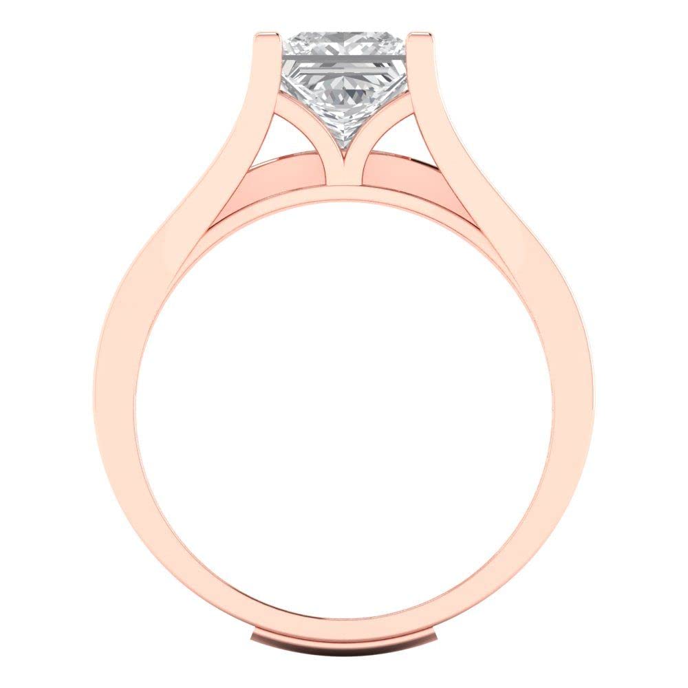 2.28 ct Princess Cut Clear Simulated Diamond 14k Rose Gold Solitaire W/Accents Wedding Engagement Bridal Ring Set Sz 3.5