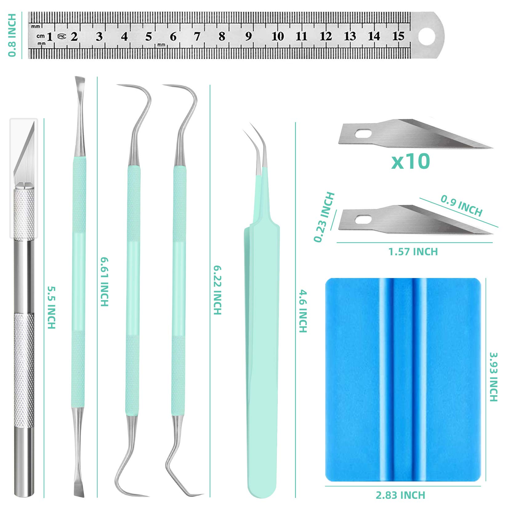 17PACK Weeding Craft Tool Craft Weeding Tool Vinyl Craft Paper Craft Tool Kit for Silhouettes Cameos, Lettering Scraper Hook Spatula Tweezers Green Color