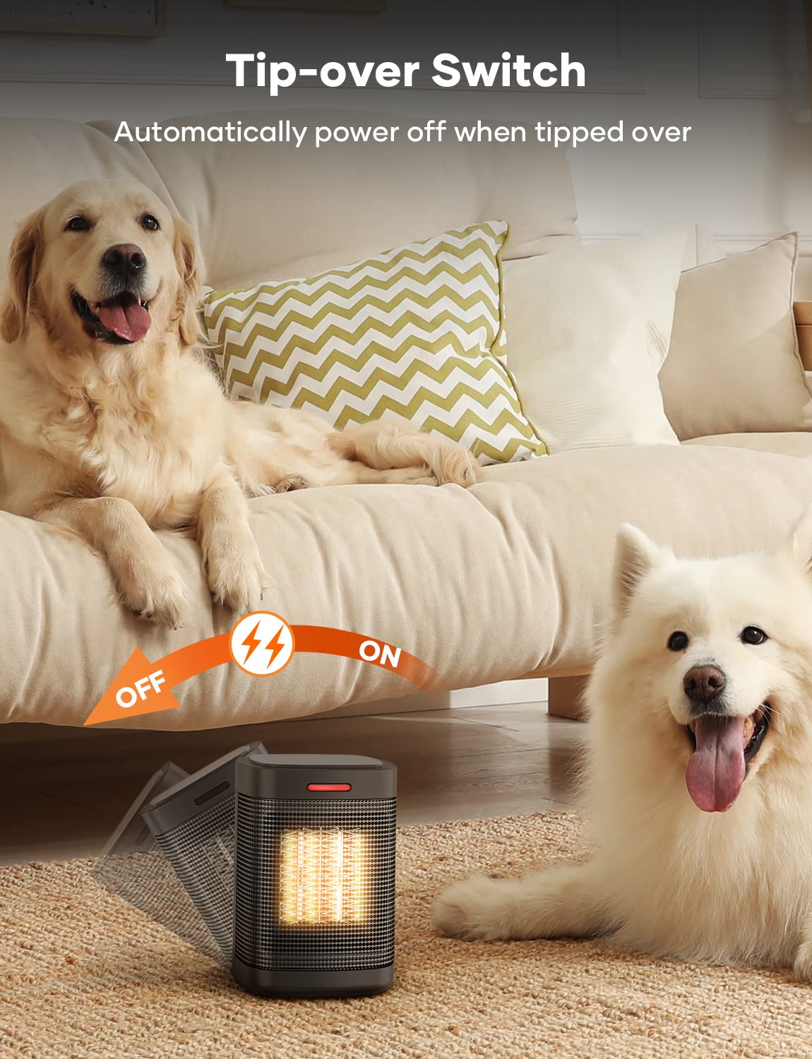 500W PTC Small Ceramic Electric Heater, Portable Electric Space Heater with One-Click, Fast Safety Heating, Overheating and Tip-Over Protection, Mini Space Heater for Indoor Use Office Bedroom