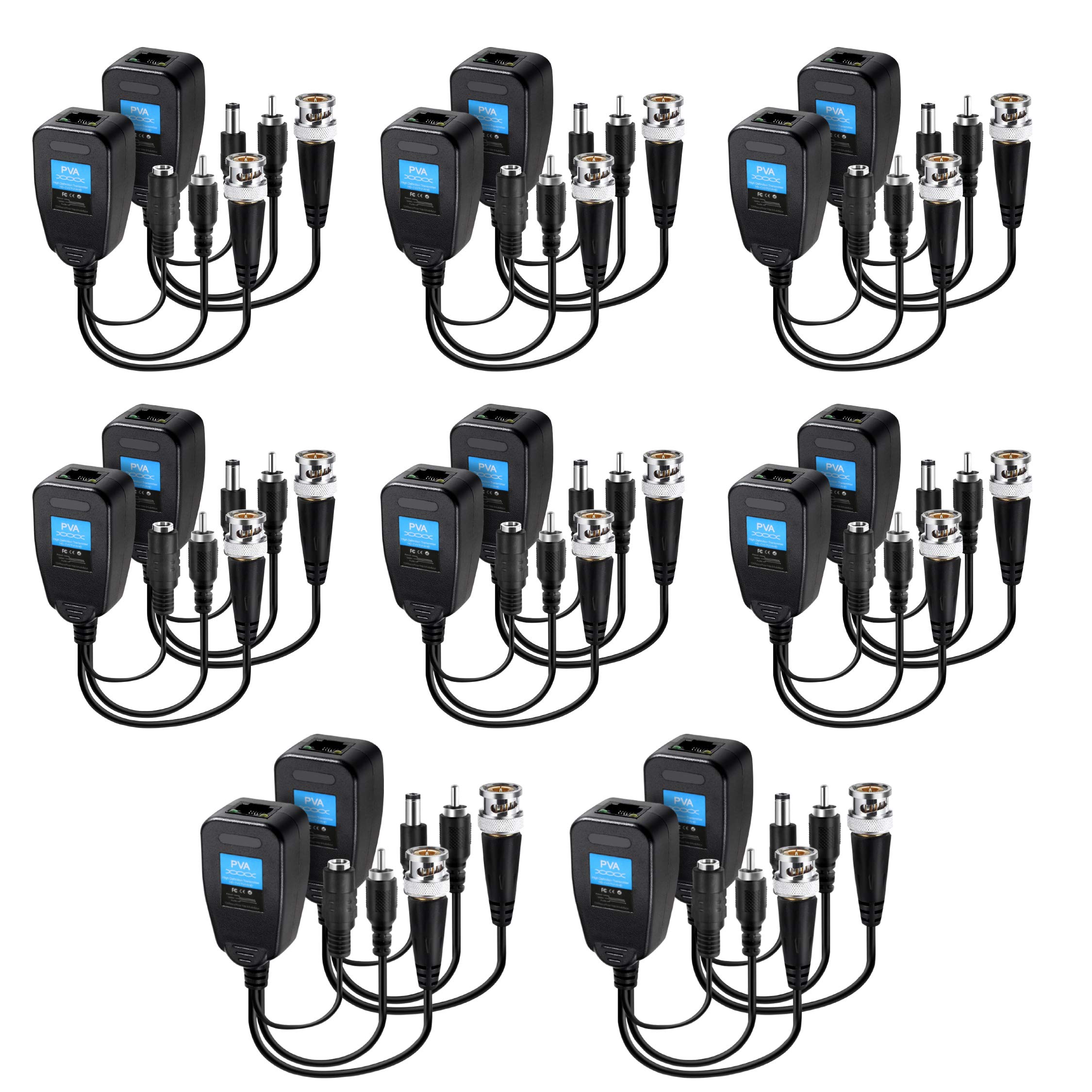 Passive Video Balun 8 Pairs Passive Video Power Balun Audio Connector 960P/1080P/2MP BNC to RJ45 Network Transceiver Cat5e/Cat6 Adapter AHD/TVI/CVI/CVBS for Full HD Security Surveillance Camera System