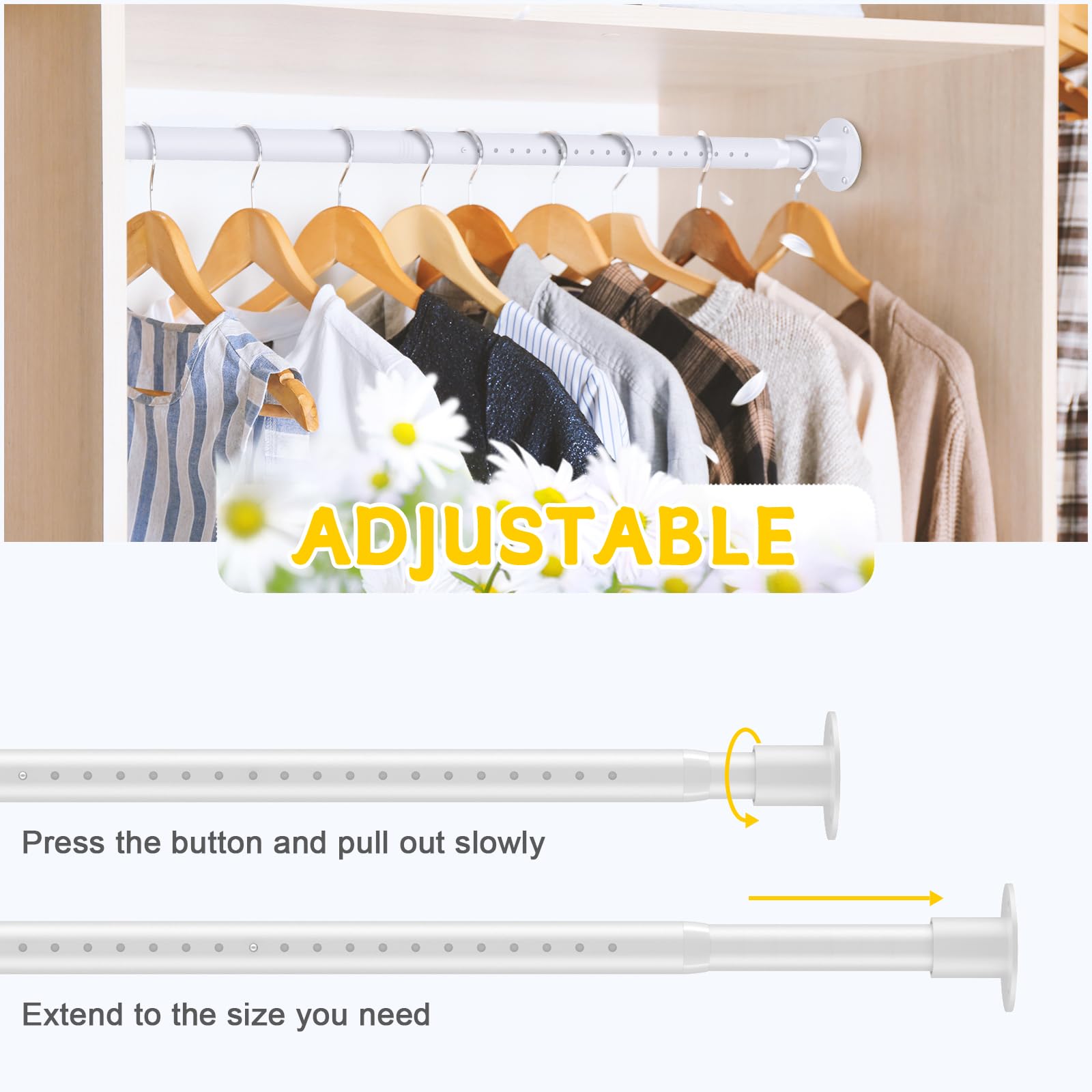 2 Pack Closet Rod,17 to 27 Inch Adjustable Closet Rods for Hanging Clothes Heavy Duty Closet Hanging Rod White Closet Poles for Wardrobes,Bathroom,Windows