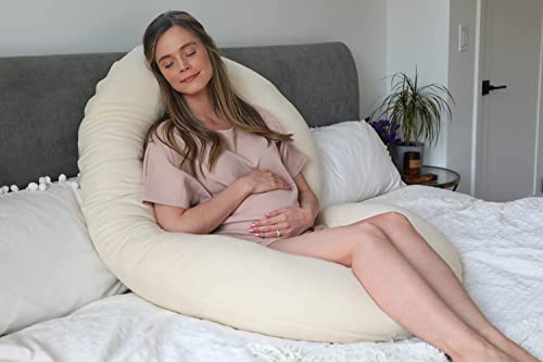 Pharmedoc Pregnancy Pillows, C-Shape Full Body Pillow – Organic Cotton Cover Beige – Pregnancy Pillows for Sleeping – Body Pillows for Adults, Maternity Pillow and Pregnancy Must Haves, New Mom Gifts