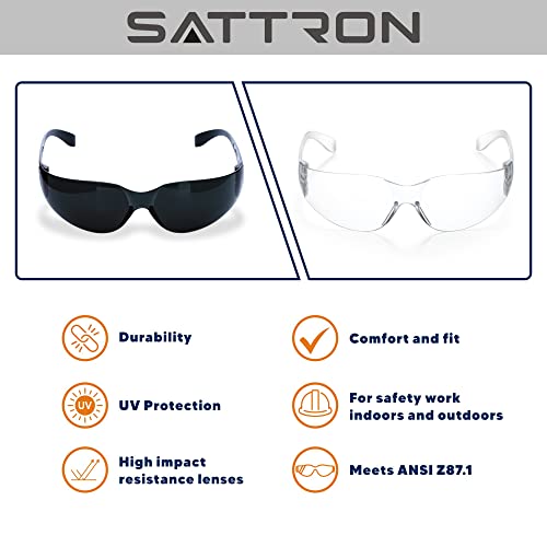 24 Pack of Tinted Safety Glasses (Protective Safety Sunglasses) Ploycarbonate Dark Smoke Lenses for UV Protection, Scratch & Impact Resistant, Perfect for Construction, Outdoor Work, Shooting and More