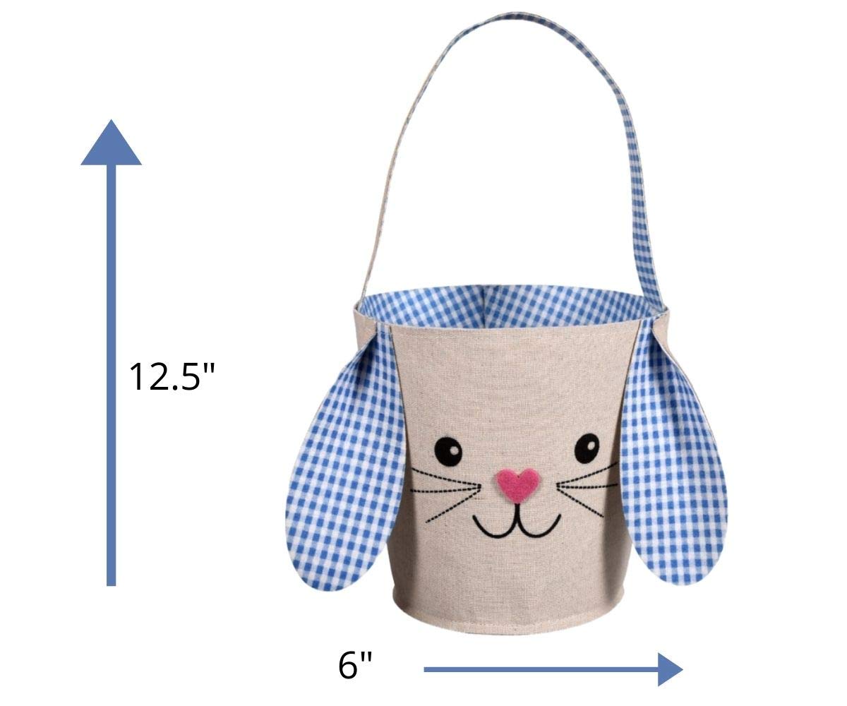 Cute Bunny Easter Bucket, Rabbit Blue/Pink, Easter Basket Bag with Floppy Ears for Kids Carrying Gifts and Candy, Egg Hunt Bag (Blue)
