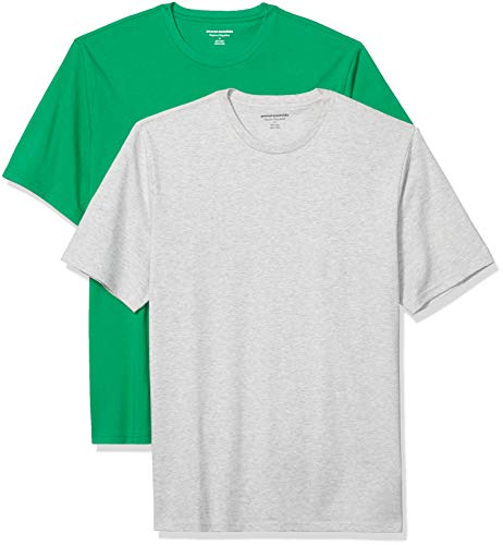 Amazon Essentials Men's Short-Sleeve Crewneck T-Shirt, Pack of 2, Bright Green/Light Grey Heather, Large