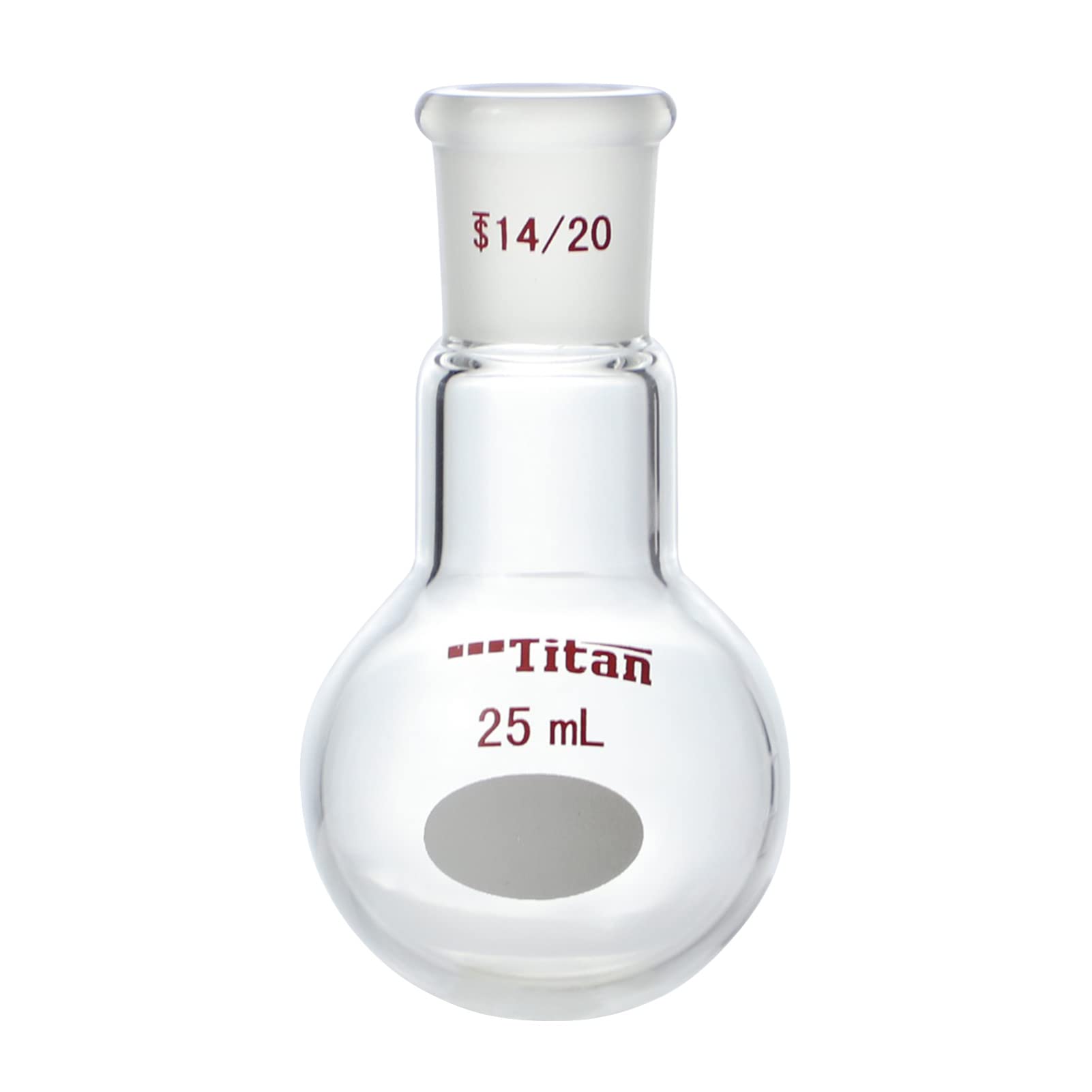 ADAMAS-BETA Lab Boiling Flasks 25mL Single Neck Round Bottom Boiling Flasks Borosilicate Glass with 14/20 Standard Taper Outer Joint