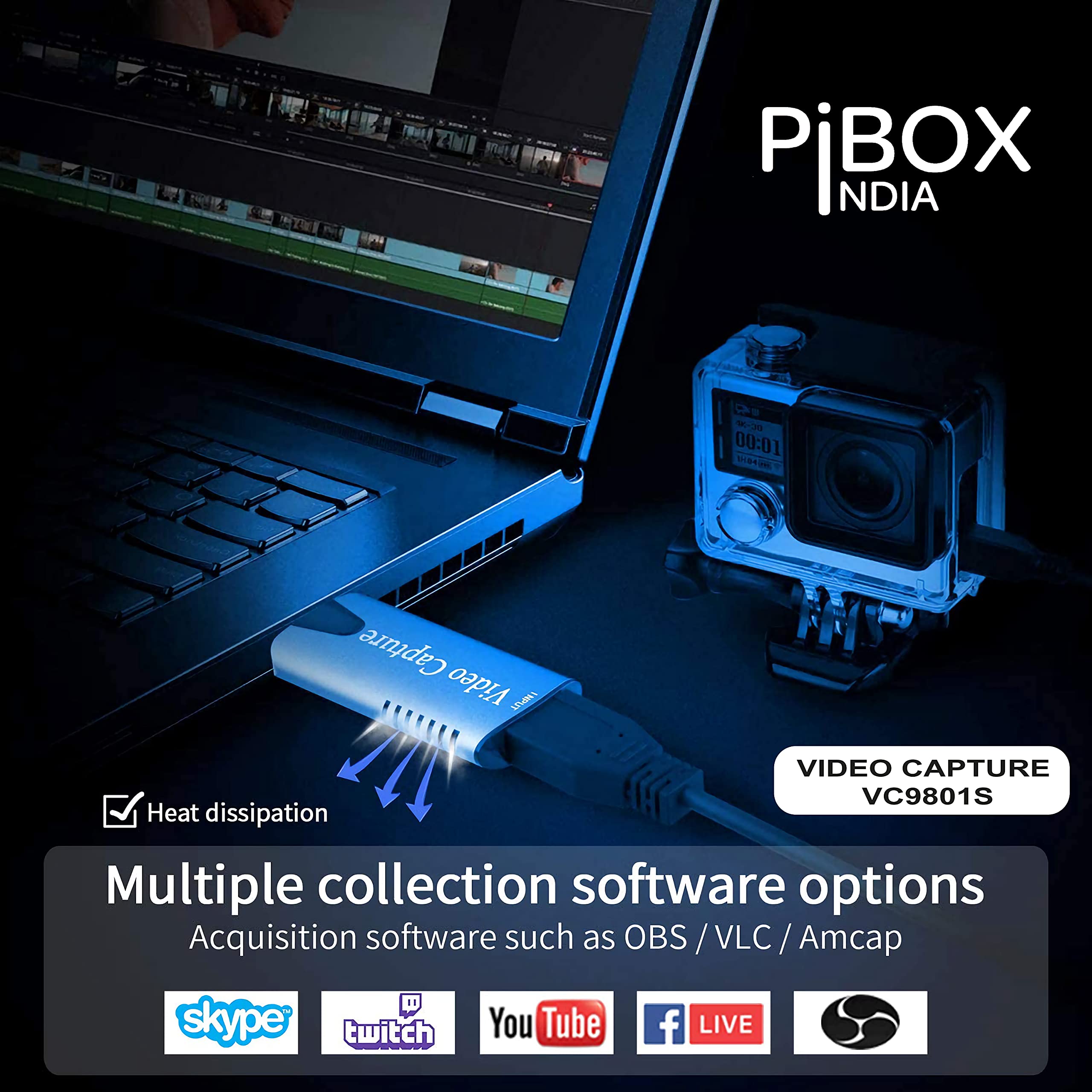 PiBOX India, Video Capture Card, 4K HDMI to USB 3.0 Game Capture Device Aluminium Windows Android Mac,HD 1080P Audio Video Card Live Streaming Gaming Conference, or Live Broadcasting