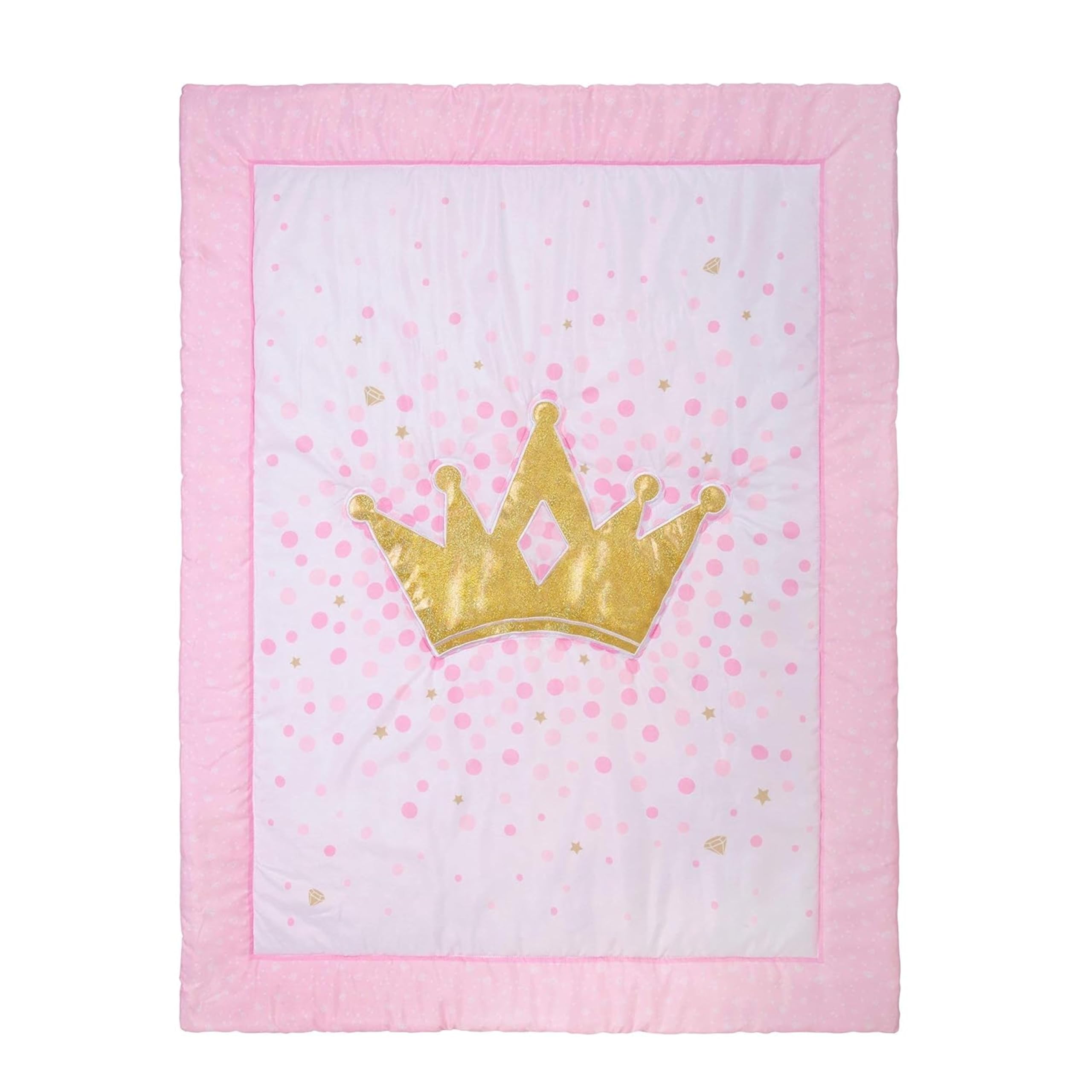 Sammy & Lou Tiara Princess 4-Piece Baby Nursery Crib Bedding Set for Girls, Includes Quilt, Fitted Crib Sheet, Crib Skirt, and Plush Toy