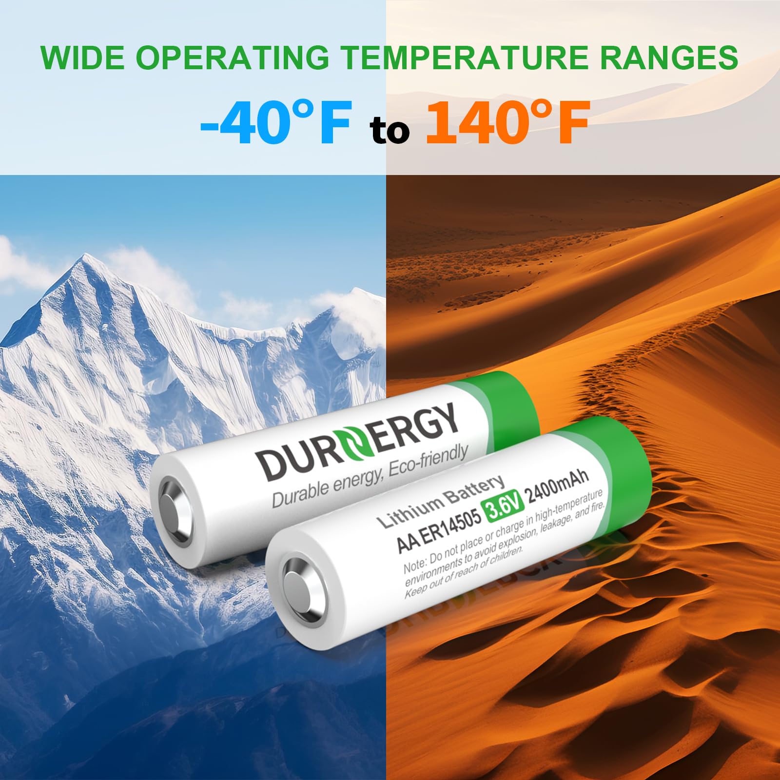 DURNERGY 3.6 Volt Lithium Battery AA ER14505 2400mAh Batteries Double A Batteries 20 Pack