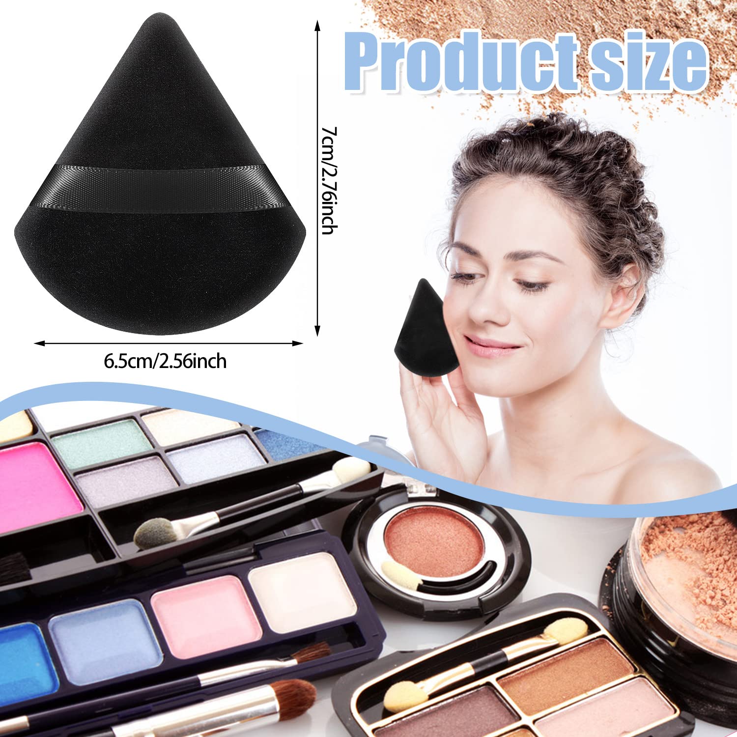 Pimoys 12 Pieces Powder Puff Face Triangle Makeup Sponge for Loose Powder Setting Powder Velour Foundation Blender Sponge Beauty Makeup Tool, Black