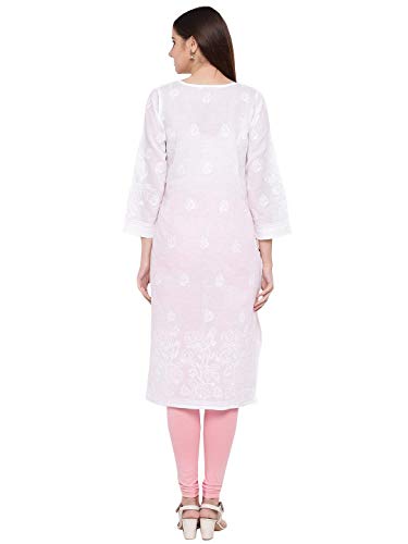Ada Indian Hand Embroidery Women's Chikankari Cotton Kurta Kurti Tunic A220999 (XXX-Large, White)