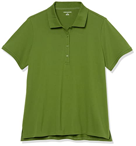Amazon Essentials Women's Short-Sleeve Polo Shirt (Available in Plus Size), Light Olive, Large