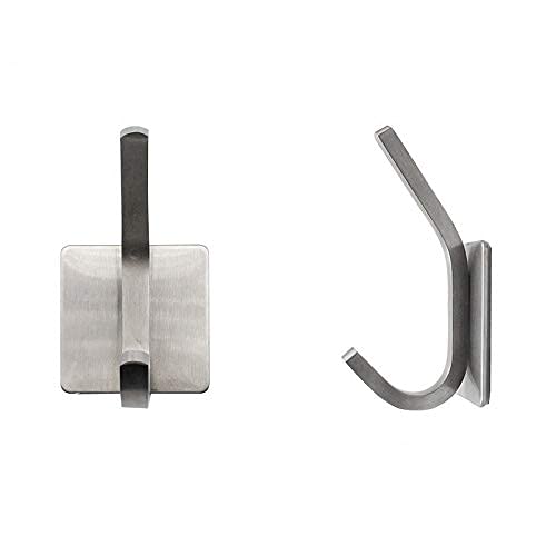 Koksi Self Adhesive Hooks Stainless Steel 3M Adhesive Wall Hanger, Waterproof Heavy Duty Sticky Wall Hooks Toilet Rust-Proof Bath Towel Hanger for Bathroom Bedroom Kitchen (2, Silver)