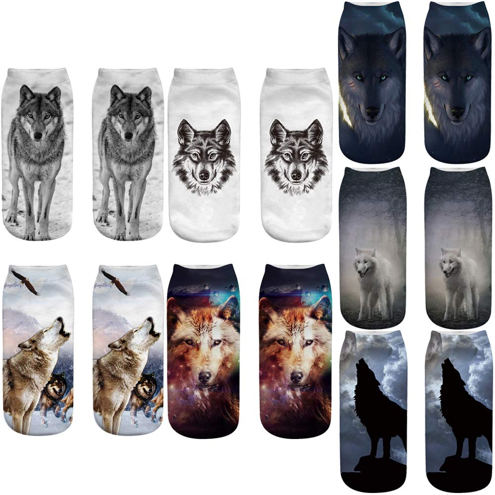 Angelteers 3D Wolf Ankle Socks Funny Animal Graphic Summer Short Socks for Boys (3D Wolf), Shoe Size: 3-7