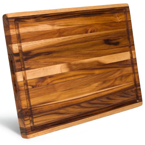 XXX-Large Edge-Grain Teak Wood Cutting Board, [24"L x 18"W x 1.5"T] Juice Groove, Reversible, Built-in Hand Grips by Shumaru California